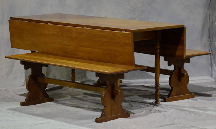 Leopold Stickley Solid Cherry Drop Leaf Table & Benches