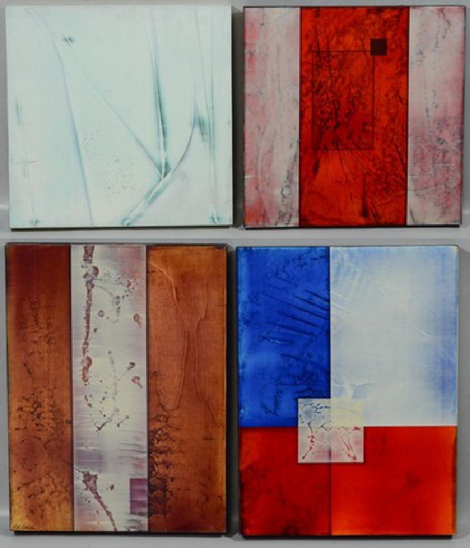 (4) Richard A Carlson abstract paintings, acrylic on