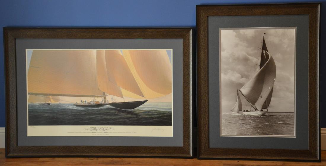 (2) Framed sail boat prints, "The Chase" by John McCray