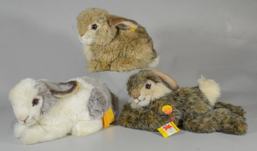 3 Steiff Plush Rabbits, Spotty, Dormy & Snobby