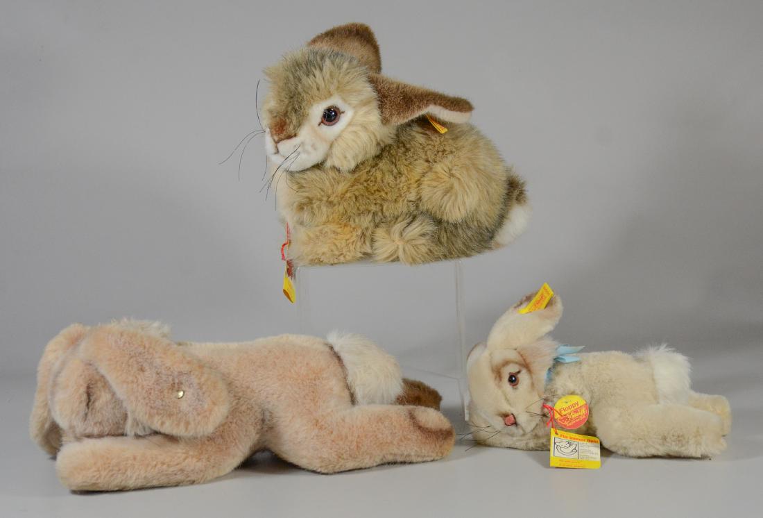 3 Steiff plush Rabbits, Floppy, Dormy & 1 Laying Down