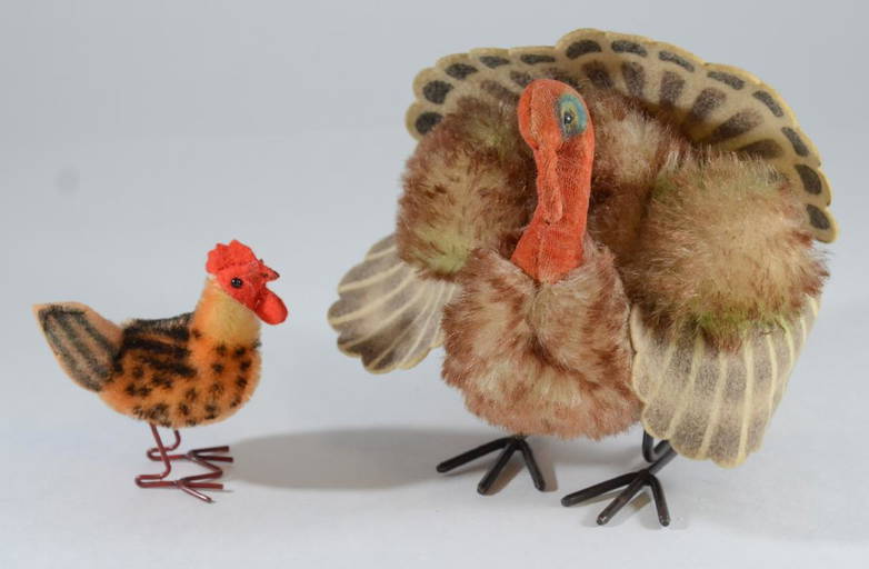 2 Steiff Plush Animals, Tucky Turkey, Standing Hen