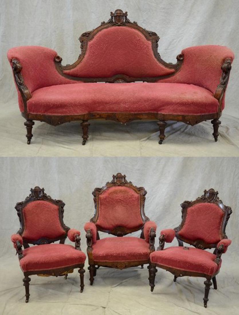 (4) pieces Victorian carved parlor set, includes sofa