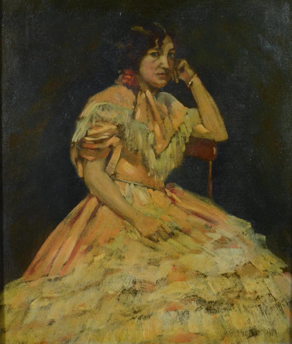Antique Portrait Painting Of A Seated Lady, Unsigned