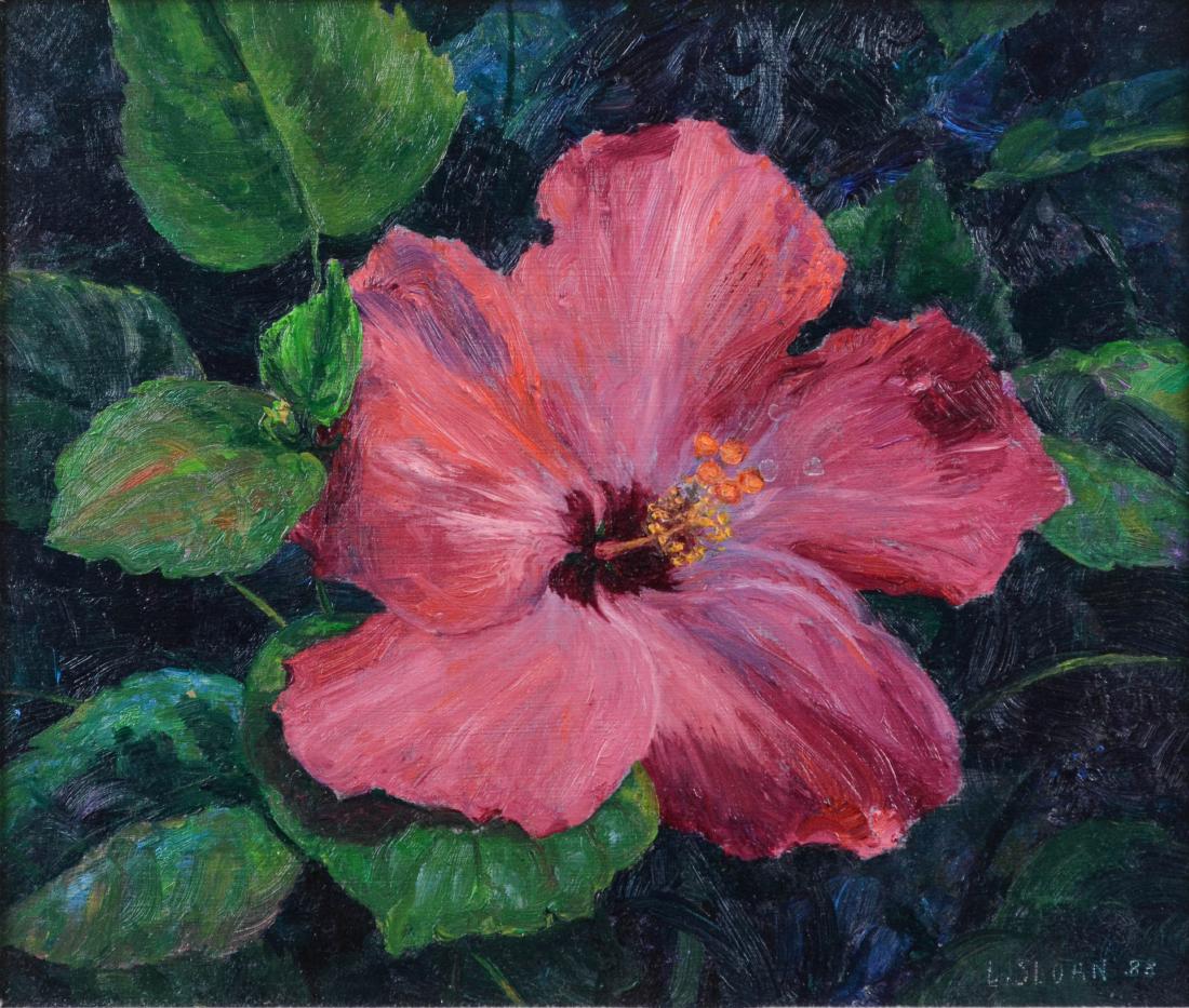 Louis Sloan, still life painting of hibiscus