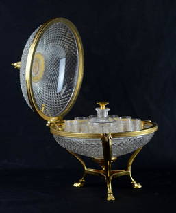Poss. Martin Benito Gilt Brass & Cut Crystal Tantalus Set