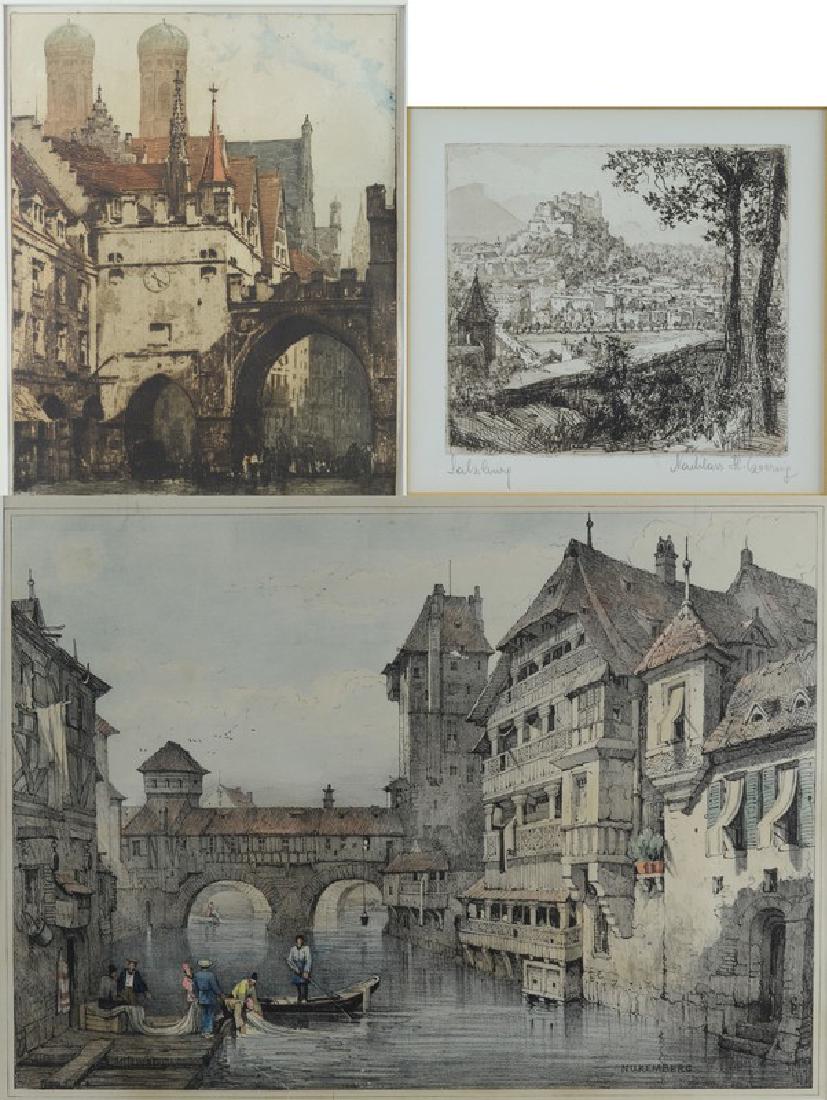 (3) prints of German cities, to include a hand-color