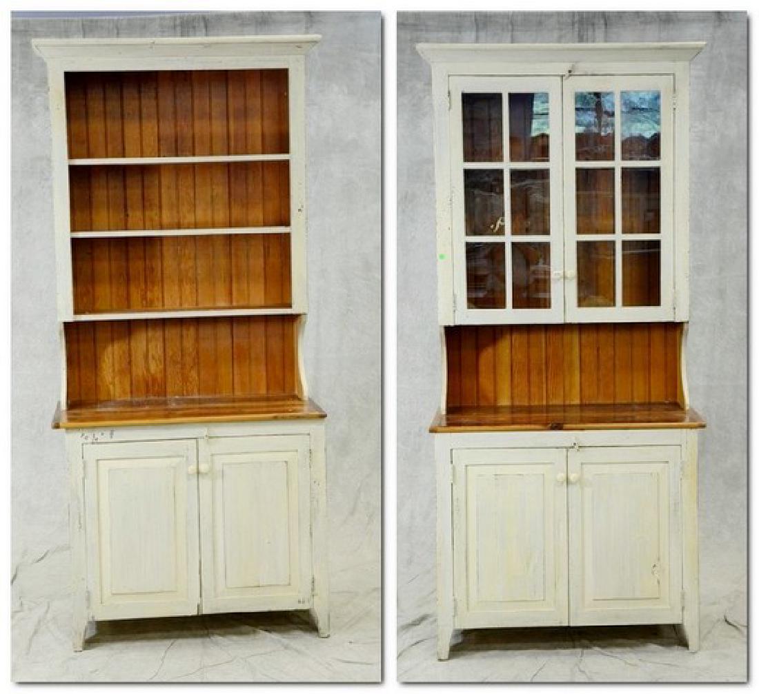 Pair Country French Style Painted Step Back Cupboards