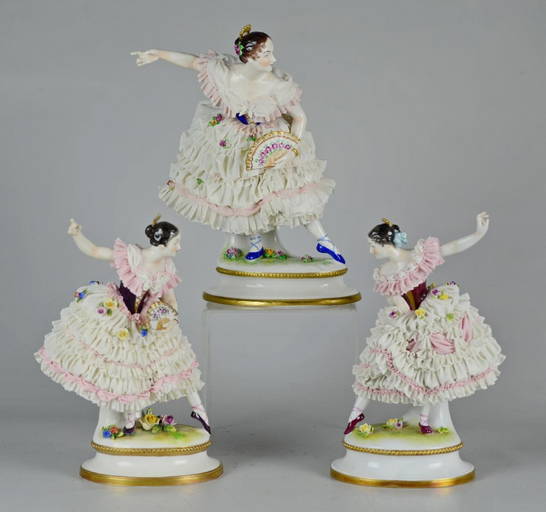 (3) Porcelain Lace Dancer Figures