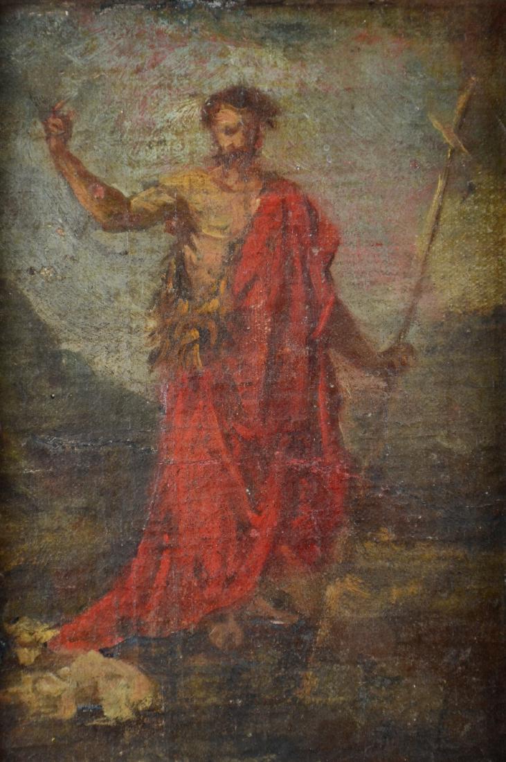 Unsigned oil on panel, Jesus triumphant holding a cross