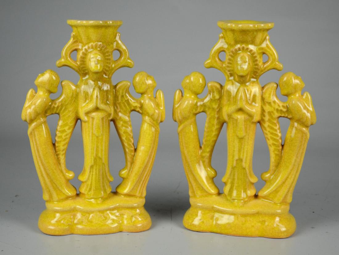 Pr Cowan Pottery Byzantine Angel Candlesticks