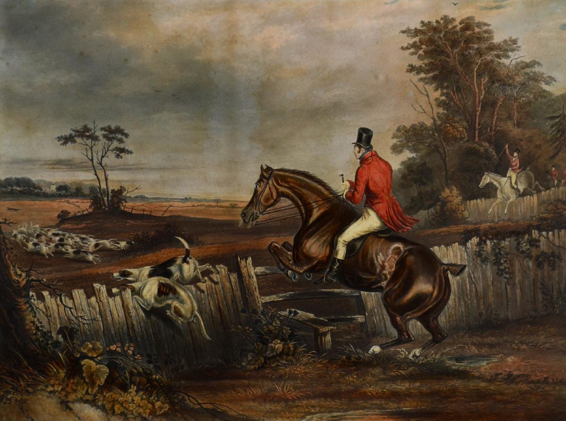 Antique Hand Colored Hunting Scene Print