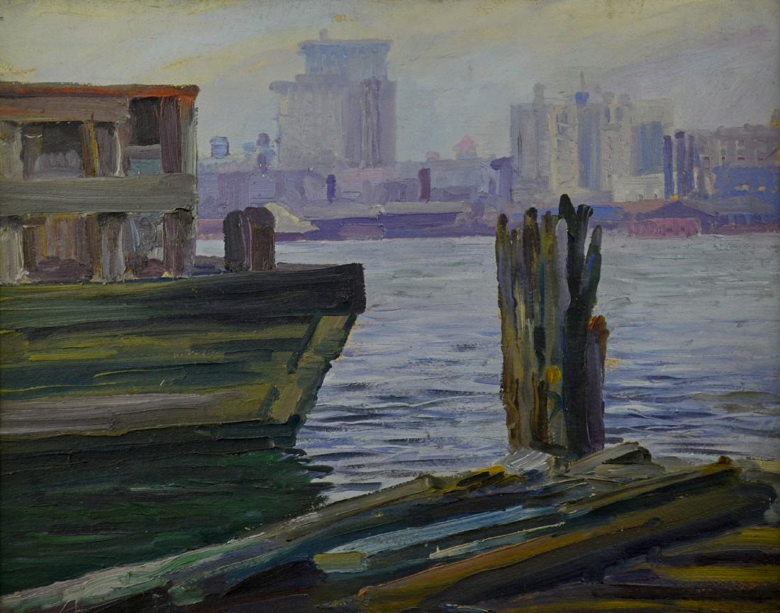 American Impressionist Harbor Scene Painting