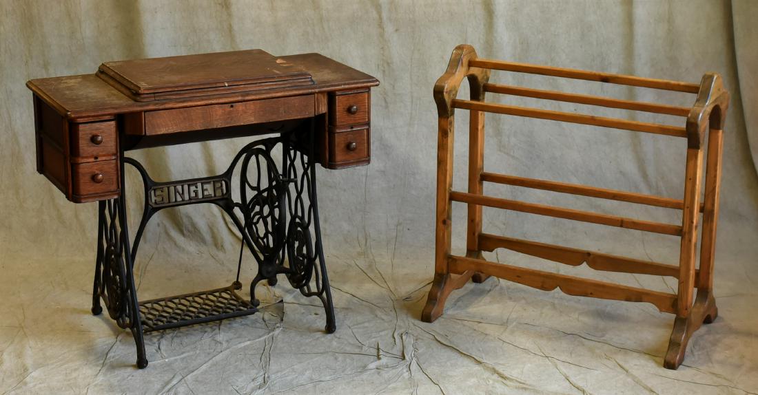 Singer oak treadle sewing machine, quilt rack - Jun 25, 2019 | William ...