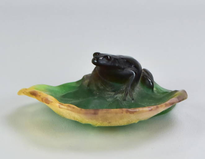Daum Pate De Verre Glass Dish With Frog