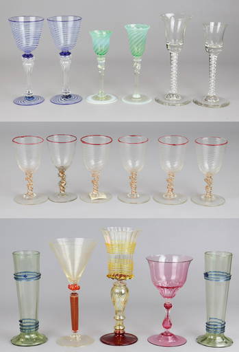 (17) Art Glass Wines, Cordials, Beakers