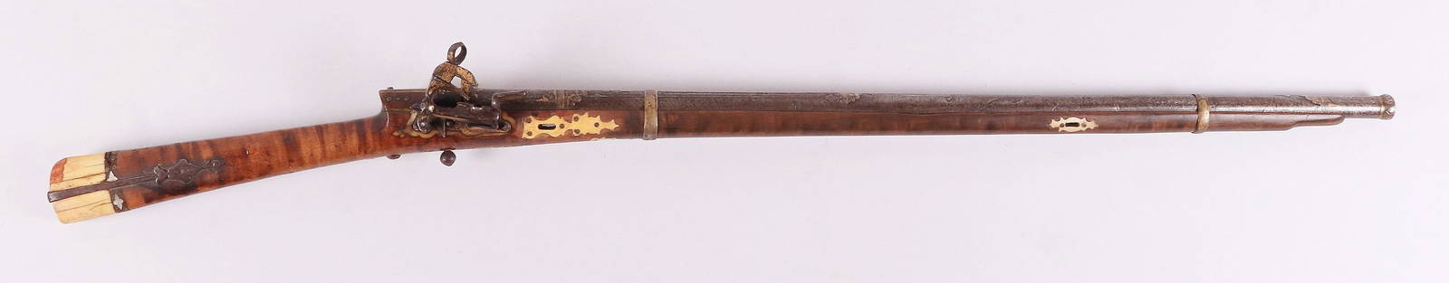 19th C Caucasian Miquelet Musket W/gold Damascene