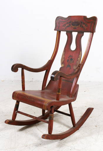 Oak Carved Paint Decorated Rocker