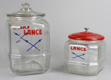 Vintage Glass Lance Cracker Store Jar Display With Lid