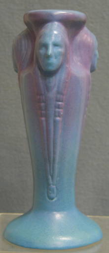 Van Briggle 3 Indian Head Vase, Dark Blue With Sp