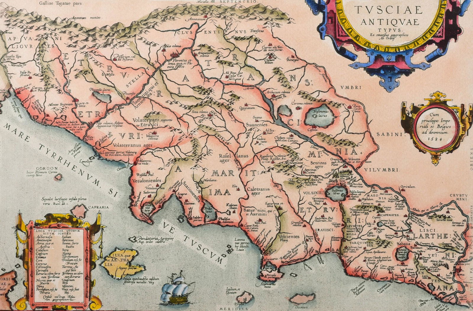 A Map Of Tuscany Dated 1584 By Abraham Ortelius