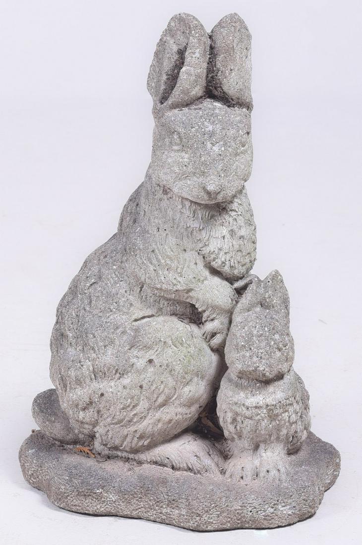 Cement Garden Statue Of Two Rabbits