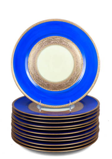 (12) Furstenberg Gilt And Cobalt Dinner Plates