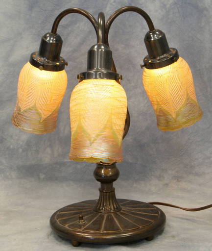 Brass 3 Light Table Lamp With Lustre Art Threaded