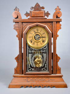E. Ingraham Walnut Victorian Shelf Clock