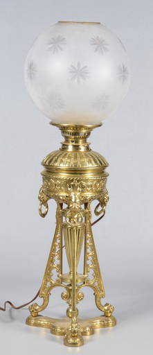 19th C Messengers Gilt Brass Oil Lamp