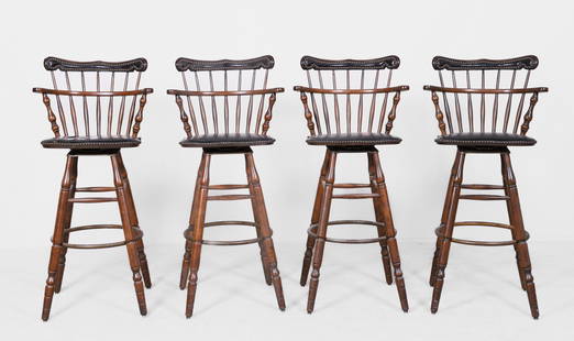 4 Oak Pressed Back Swivel Bar Stools