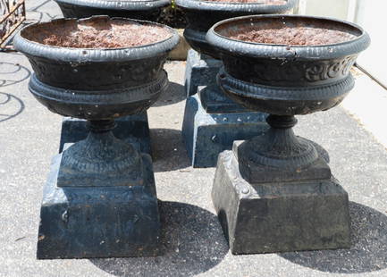 Pair Cast Iron 2 Pc Urn Bases