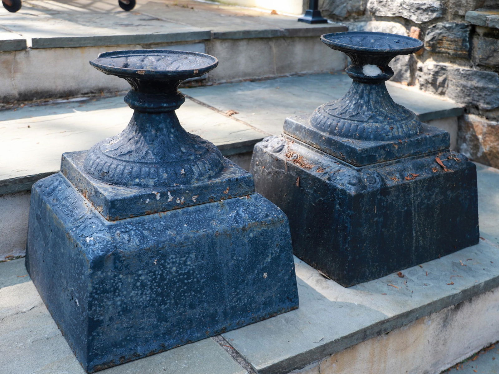 Pair Cast Iron 2 Pc Urn Bases