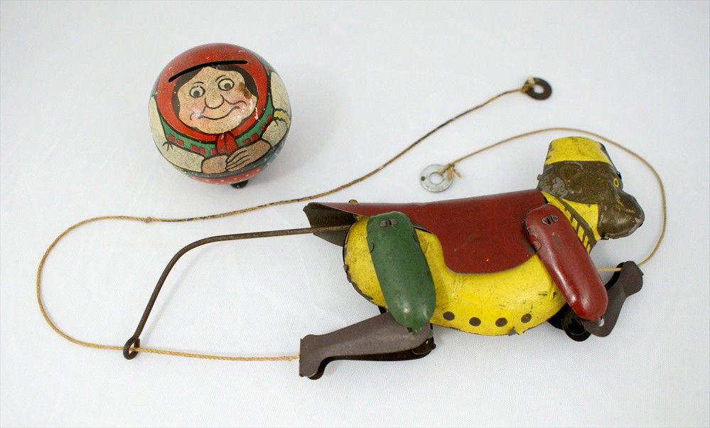 233: Two Tin Toys, Unmarked Climbing Monkey on a string