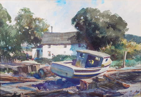 Gordon Grant Watercolor "boat In Dry Dock"