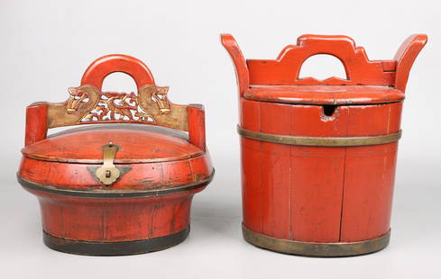 (2) Chinese Wood Buckets