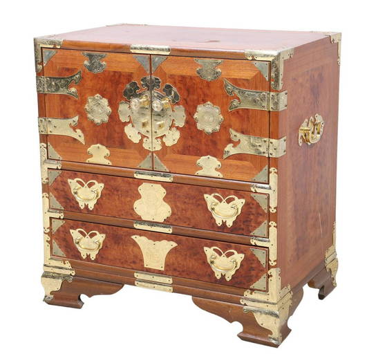 Chinese Elmwood And Brass Jewelry Box