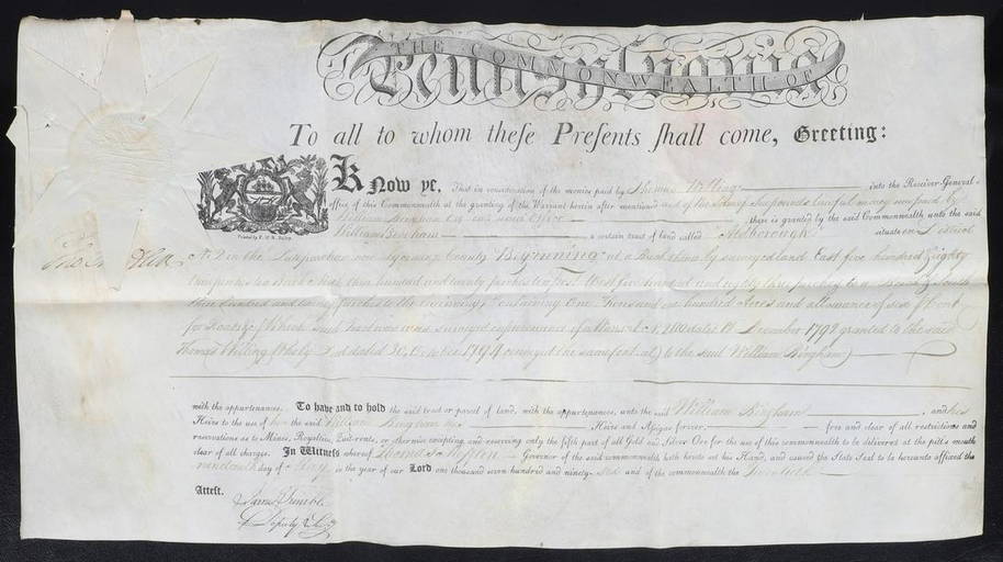 A 1796 Pa land grant signed by Thomas Mifflin (#10686) on Mar 14, 2023 ...