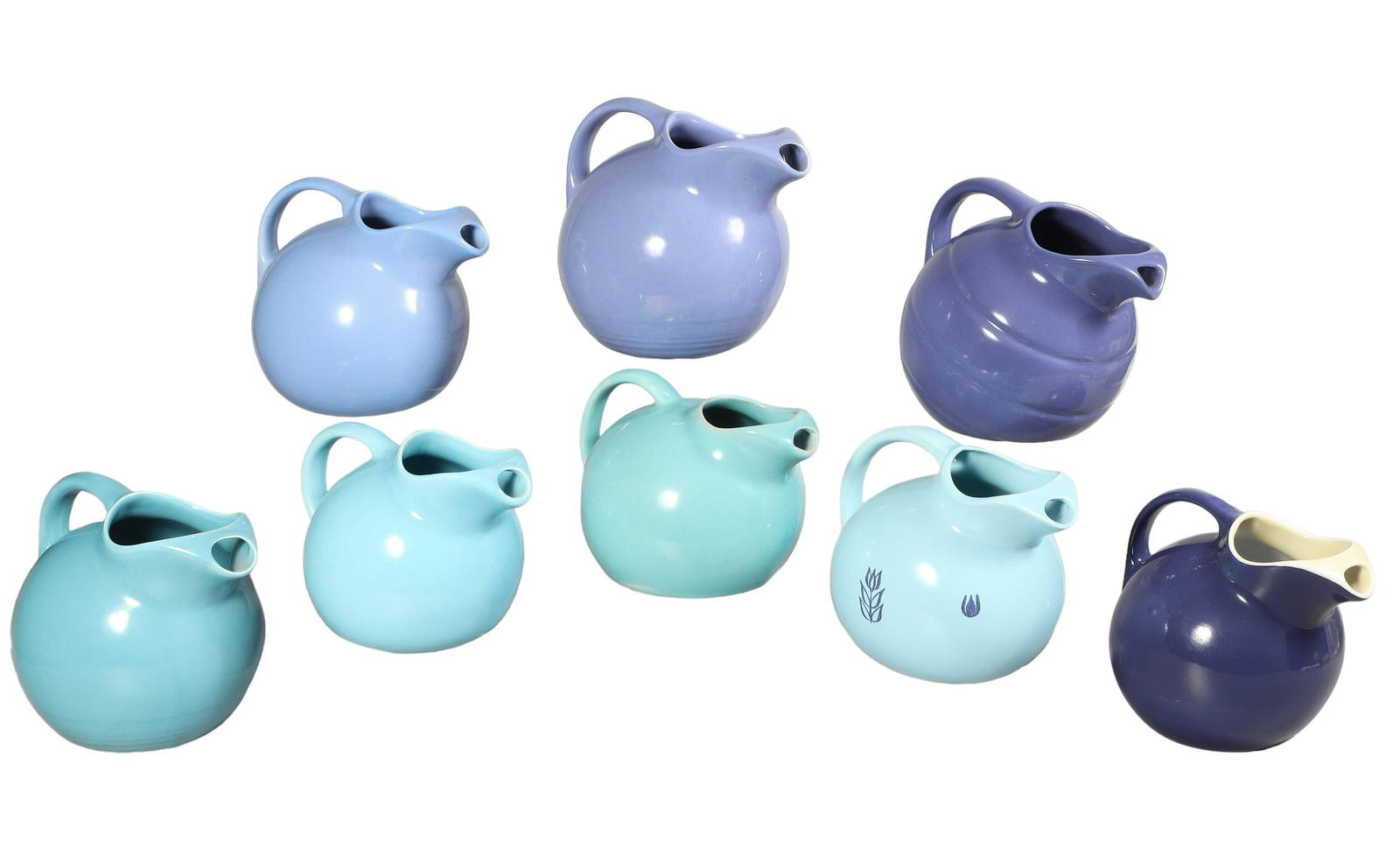 (8) Blue Pottery Ball Pitchers Auction