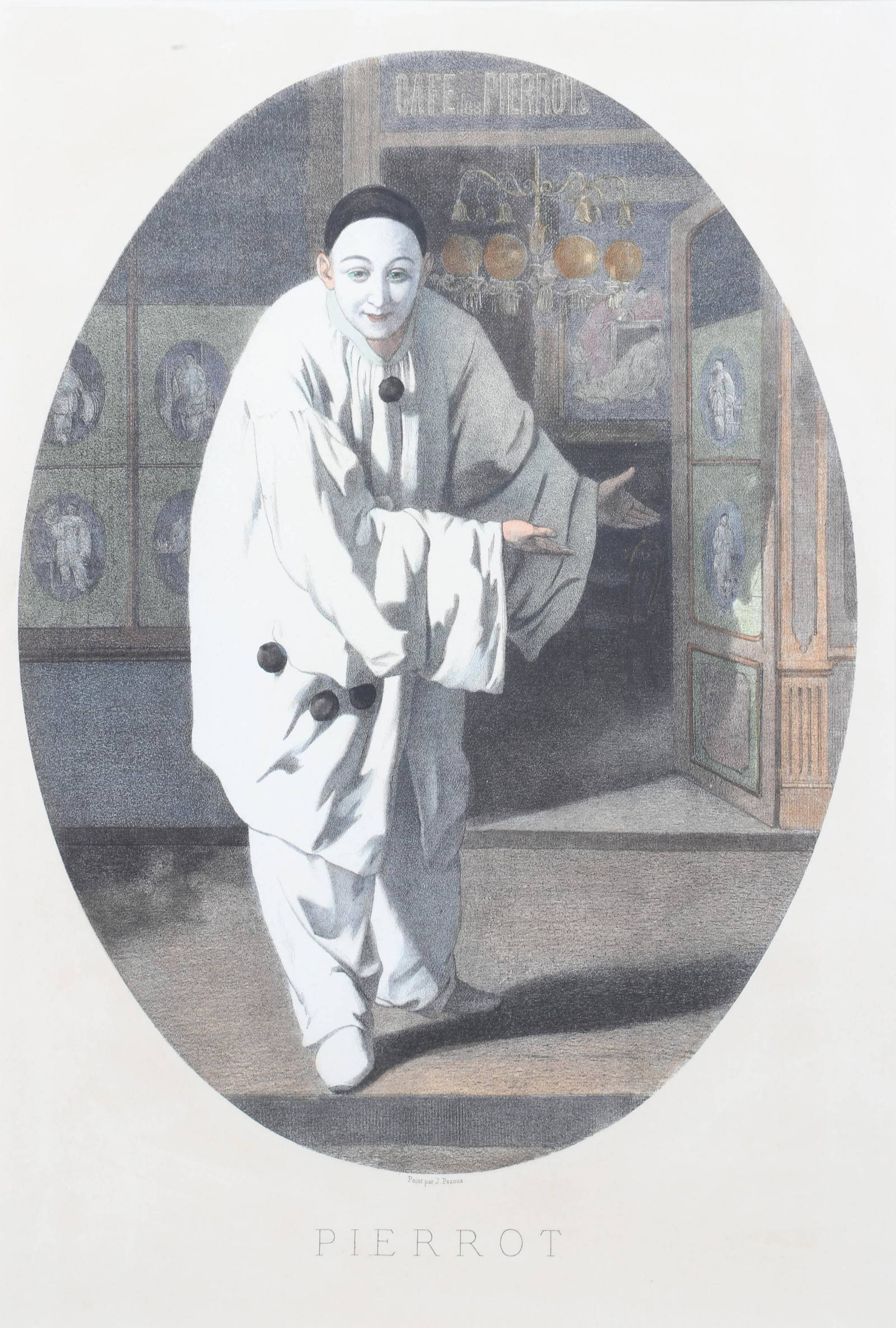 Hand Colored Print Of A Pierrot Clown Auction