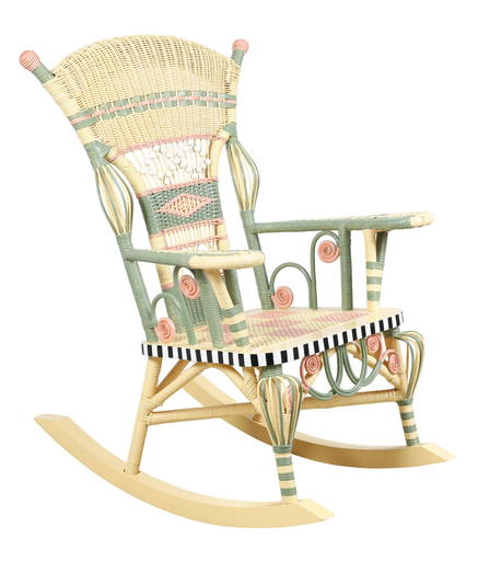 Mackenzie Childs Style Wicker Paint Decorated Rocking Chair