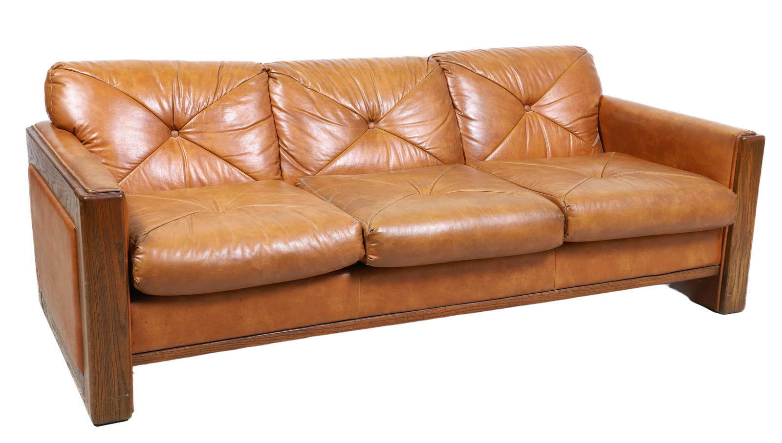Berkline Modern Design Walnut And Leather 3-seat Sofa Auction