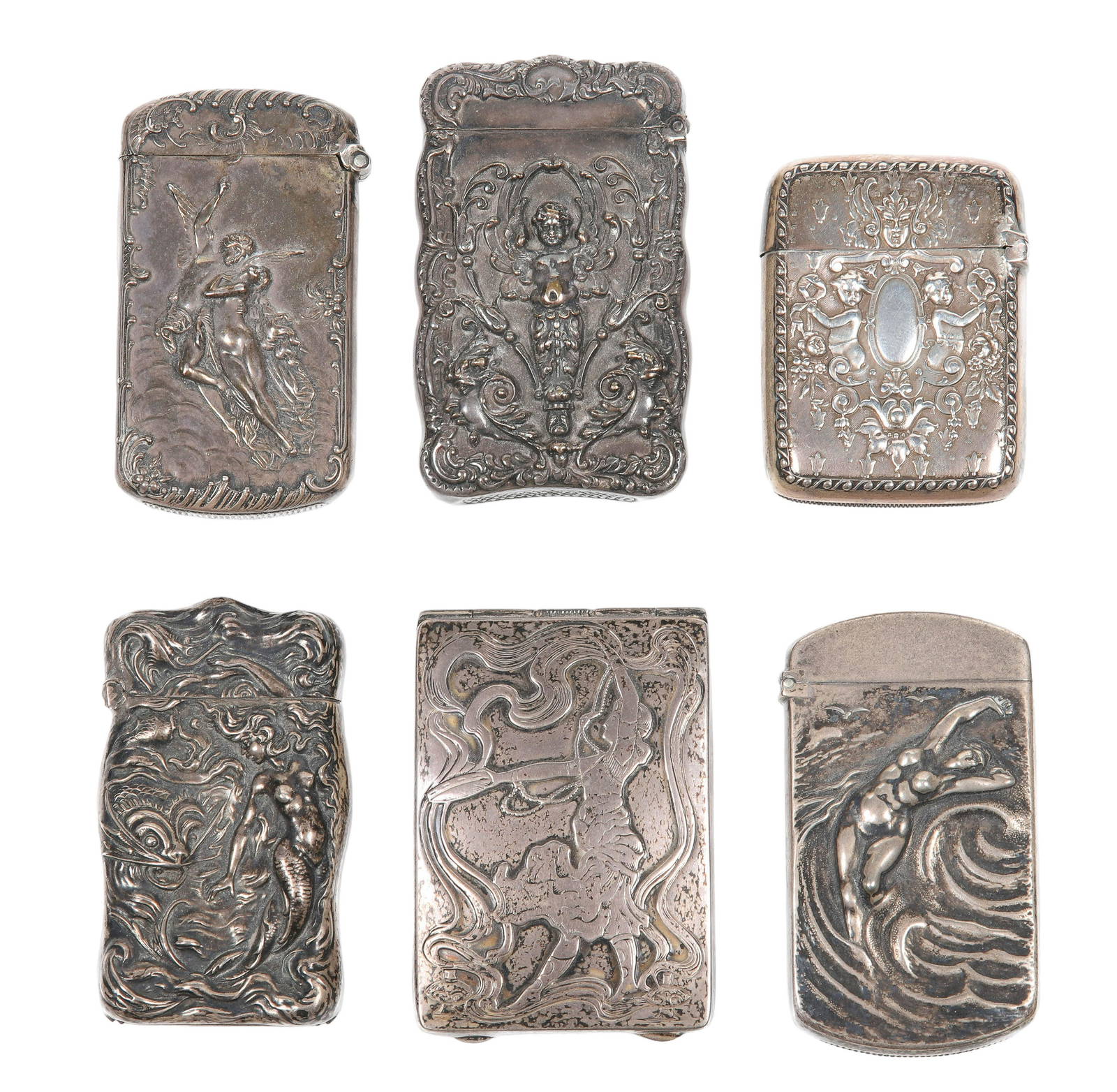 (6) Sterling Repousse Match Cases Auction