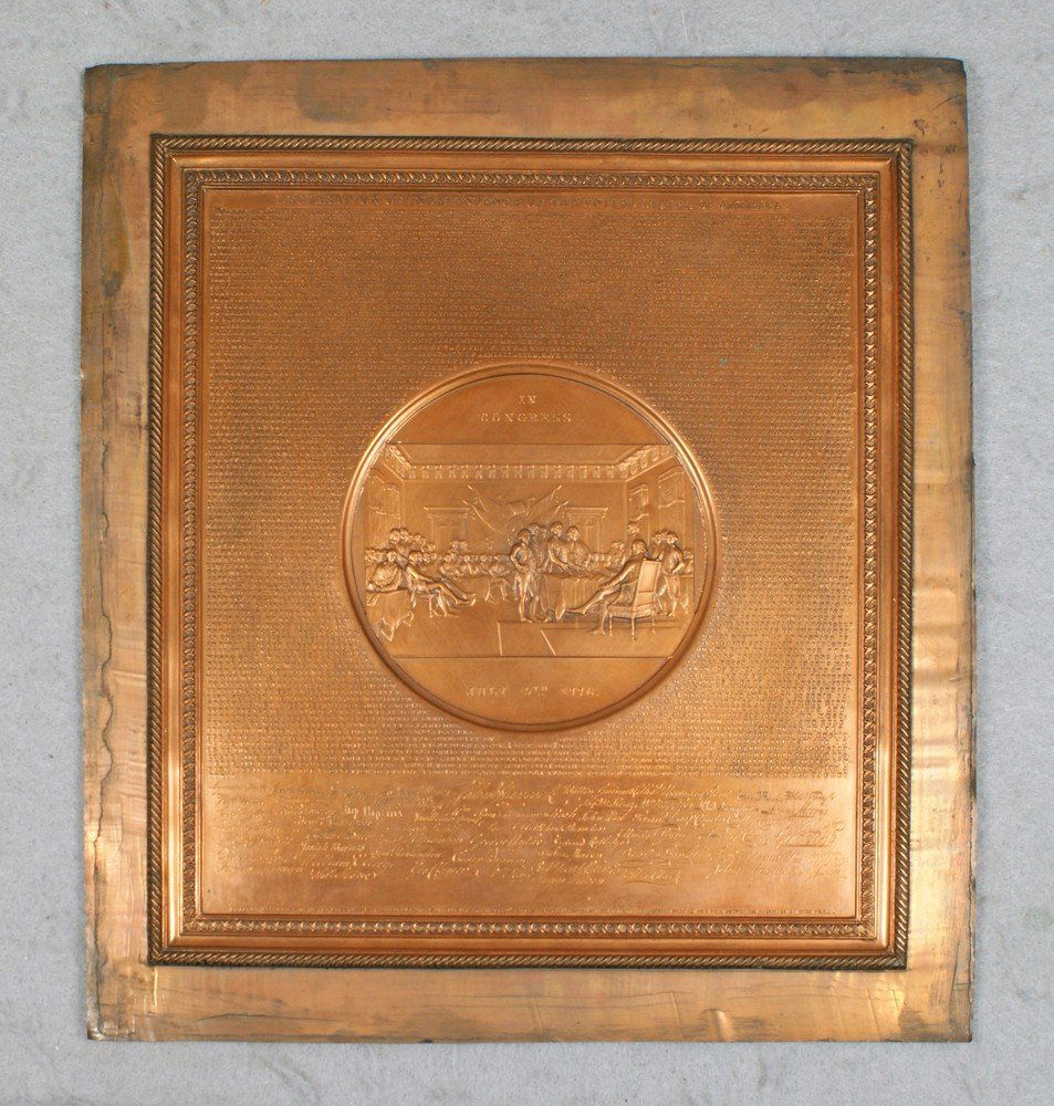 4388: 1859 Declaration of Independence copper plaque By