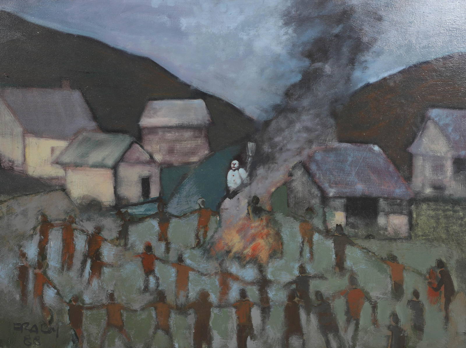 David Fraley Painting "winter Bonfire" Auction