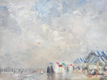 Impressionist Beach Scene, Oil On Canvas