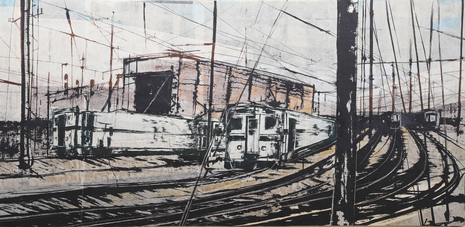 Patrick Kinsella Modernist Painting "trainyard" Auction