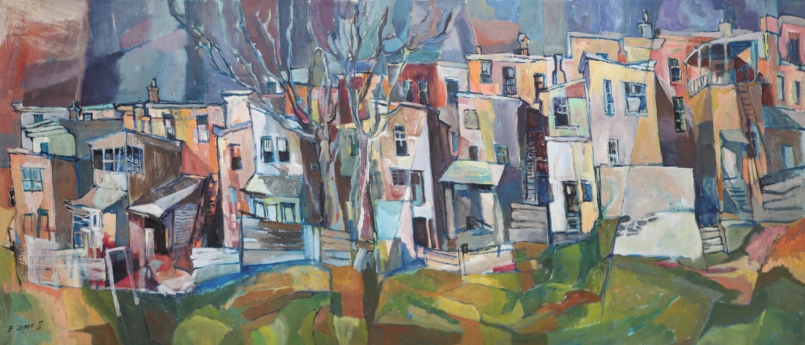 Edward Loper Jr Panoramic Cityscape Painting Auction