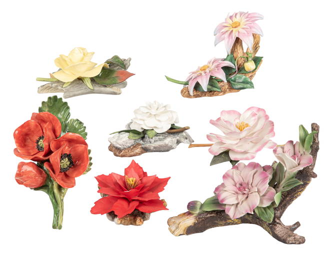 (7) Porcelain Flower Figures