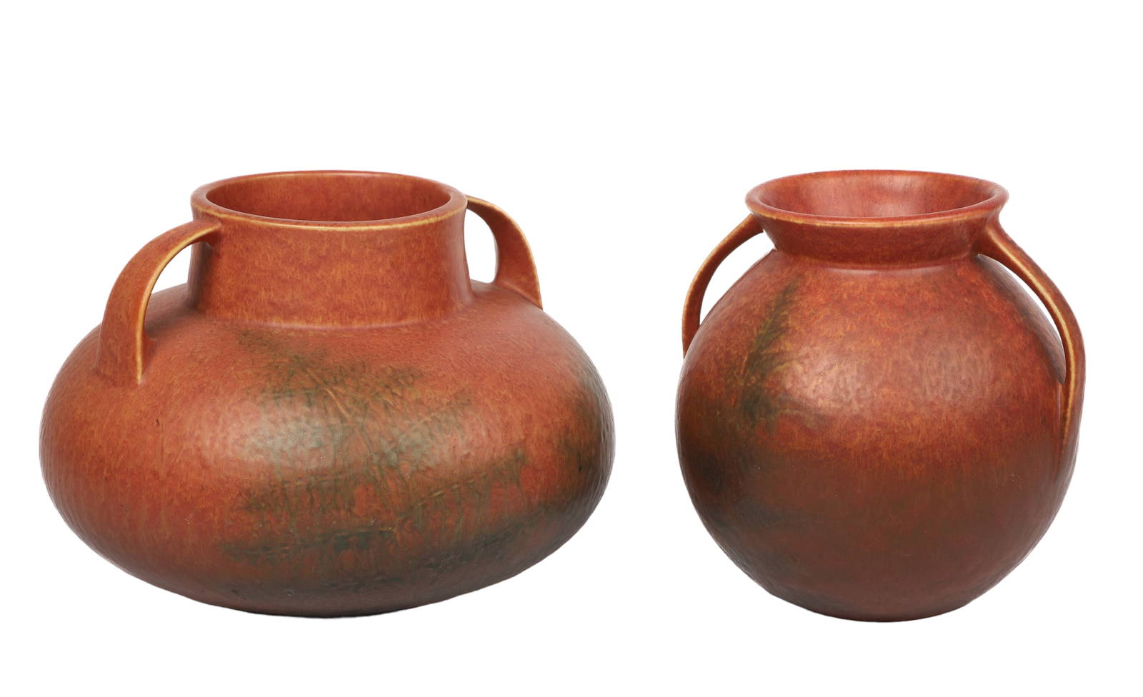(2) Roseville Rust Pottery Vases Auction